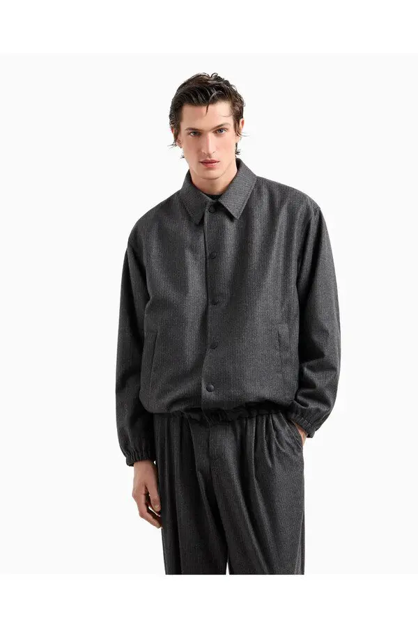 Giorgio Armani Virgin Wool And Cashmere Blouson With Jacquard Pinstripes