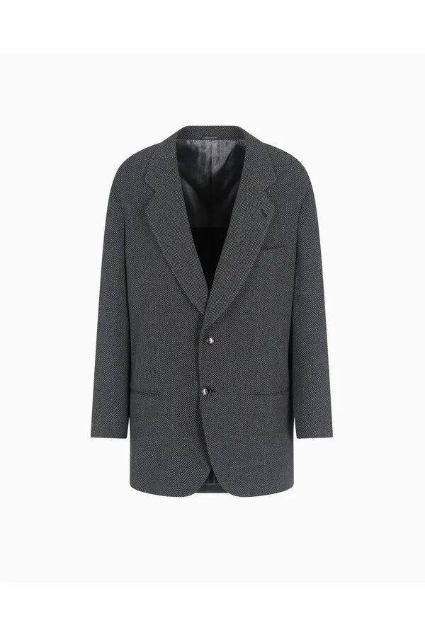 Giorgio Armani Heritage Line Chevron Jacquard Stretch Virgin Wool Jacket