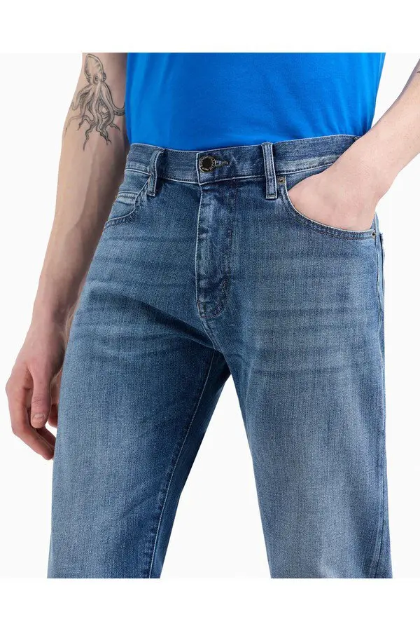 Emporio Armani J45 Regular-fit Jeans In Melange Twill 10 Oz Comfort Denim - Blue