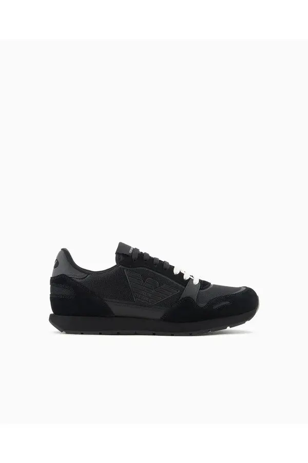 Emporio Armani Mesh Sneakers With Suede Details - Black