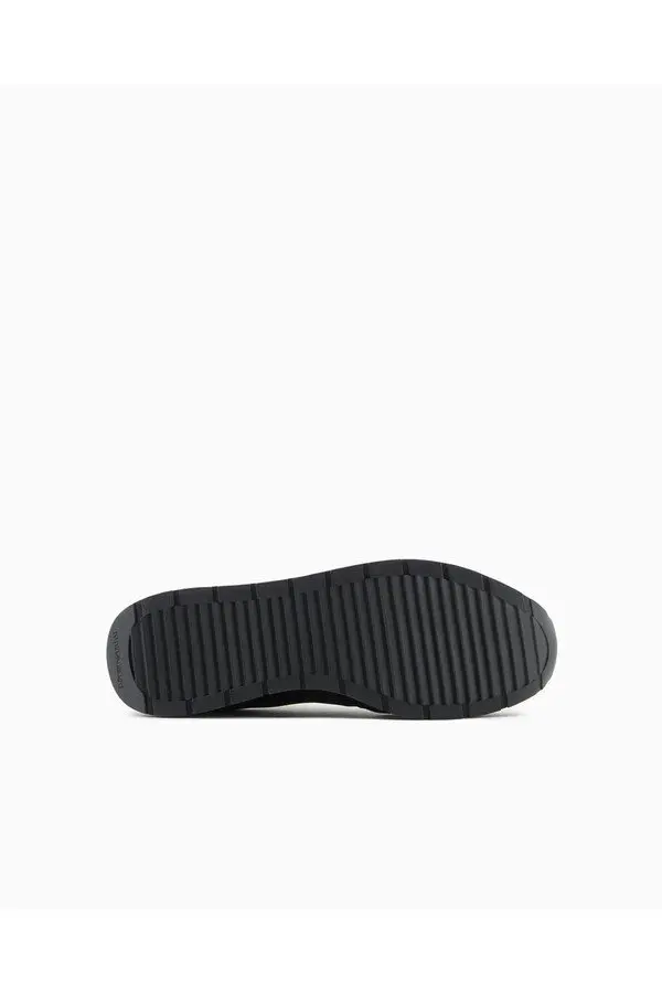 Emporio Armani Mesh Sneakers With Suede Details - Black