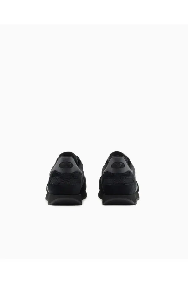 Emporio Armani Mesh Sneakers With Suede Details - Black