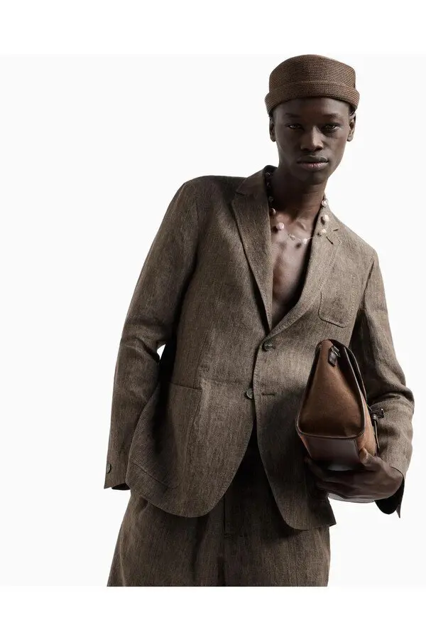 Emporio Armani Single-breasted Jacket In Faded Linen