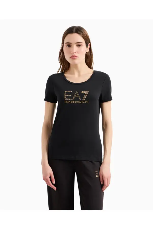 Emporio Armani Evolution Stretch Cotton And Modal Blend T-shirt With Logo - Black