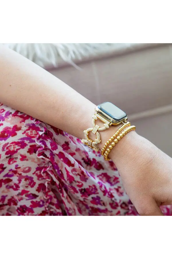GOLDENERRE Crystal Pavé Link Apple Watch Band - Gold