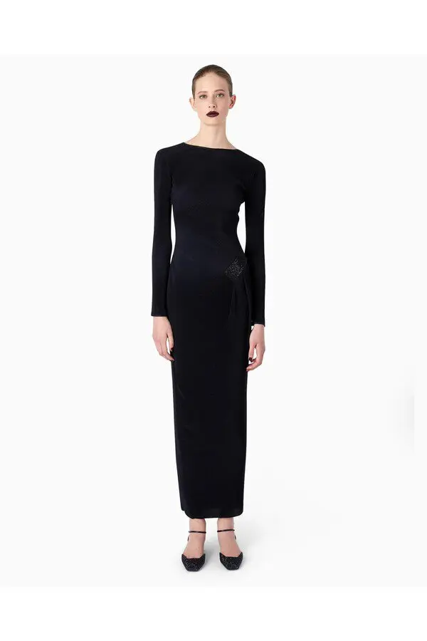 Giorgio Armani Long Pleated Stretch Jersey Dress - Blue