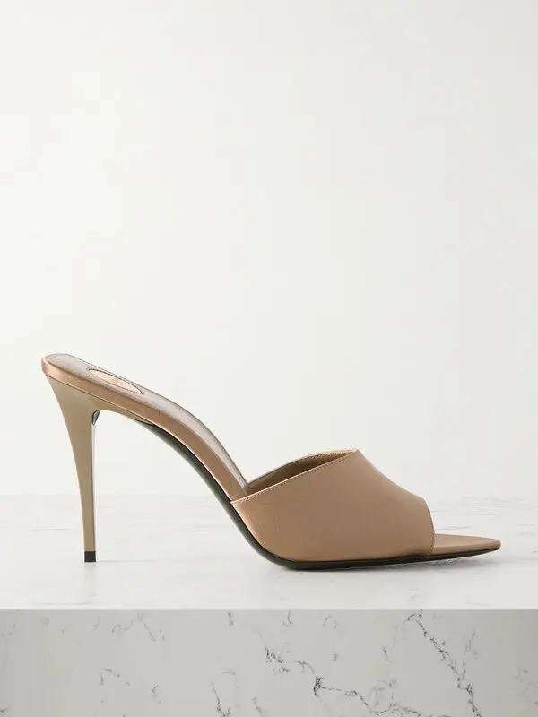 Saint Laurent Romy Satin Mules - Neutrals