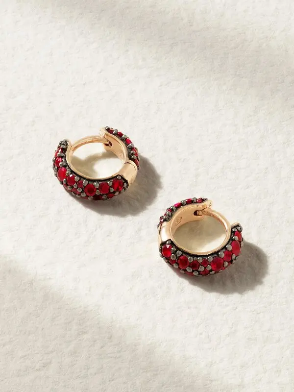 LUCY DELIUS Chubby Rhodium-plated 14-karat Gold Ruby Hoop Earrings - Red