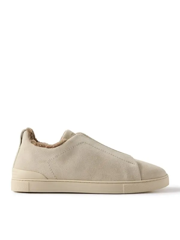 Zegna Triple Stitch™ Shearling-lined Suede Slip-on Sneakers - Neutrals