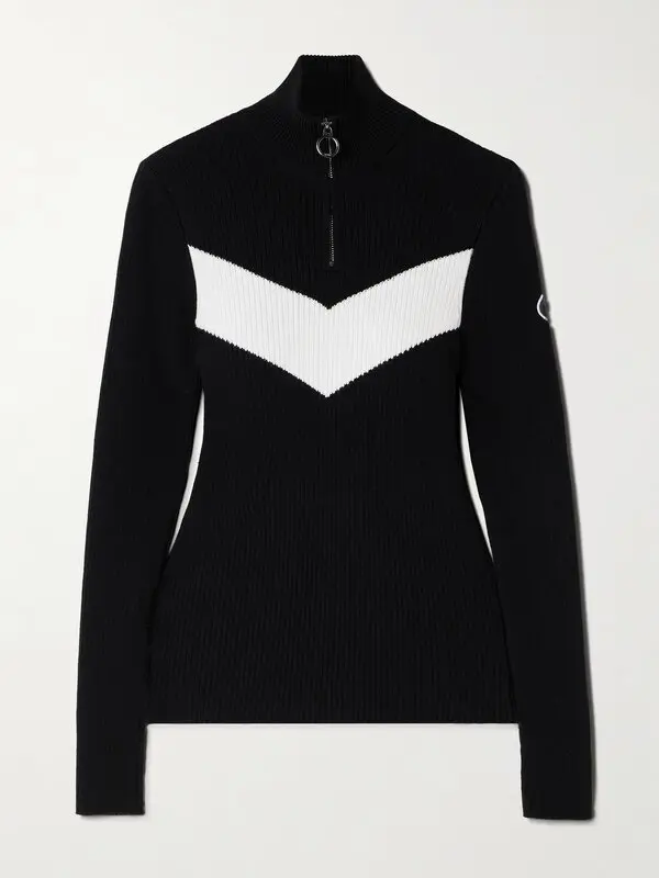 Fusalp Andromede Striped Ribbed-knit Half-zip Sweater - Black