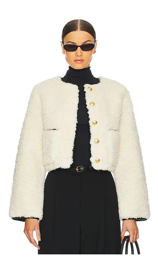 L'academie By Marianna Pauchet Reversible Faux Sherpa Jacket In Black,white