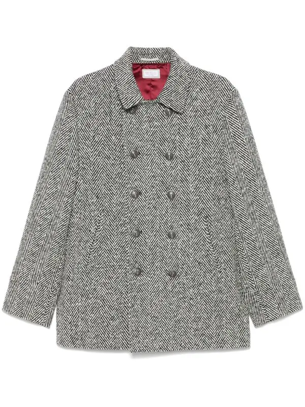 Brunello Cucinelli Chevron Virgin Wool Pea Coat