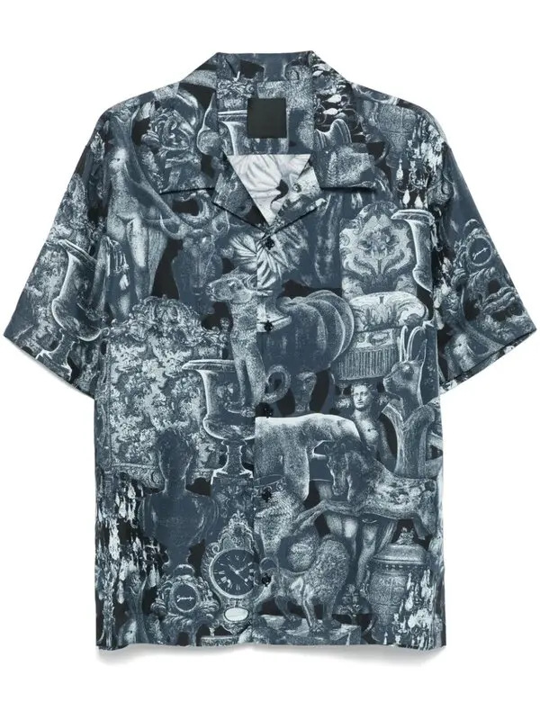 Givenchy Hubert Objects-print Silk Shirt - Blue