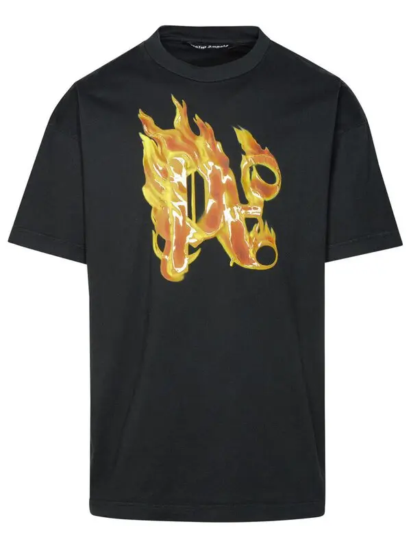 Palm Angels Burning Monogram' Cotton T-shirt - Black