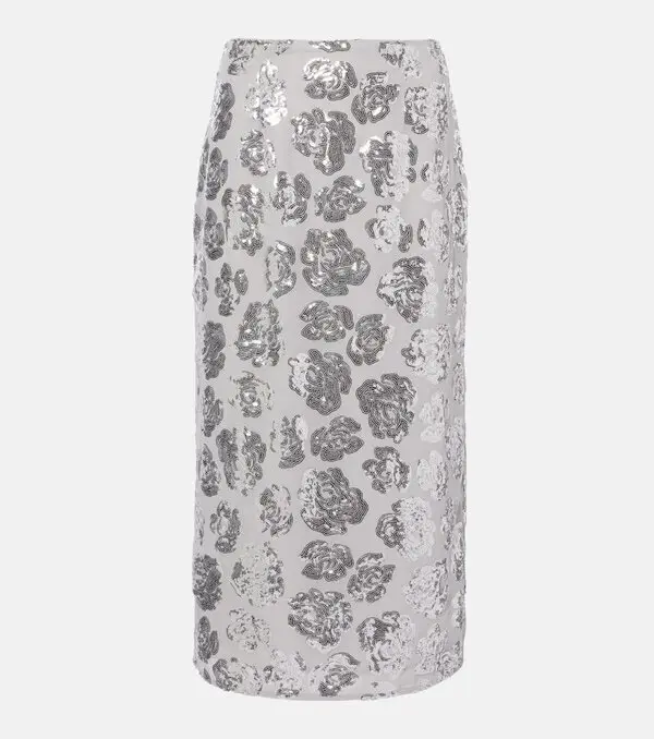 Remain Birger Christensen Floral Sequined Chiffon Pencil Skirt