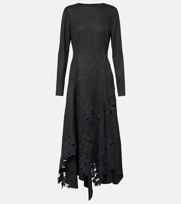 Oscar De La Renta Peony Asymmetric Midi Dress