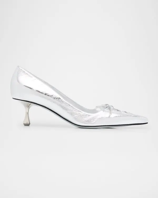 JIMMY CHOO Scarlett Metallic Leather Kitten Pumps - Silver