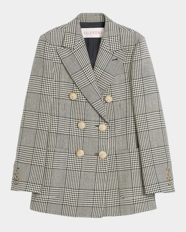 Valentino Garavani Houndstooth Wool Jacket - Ivory Black