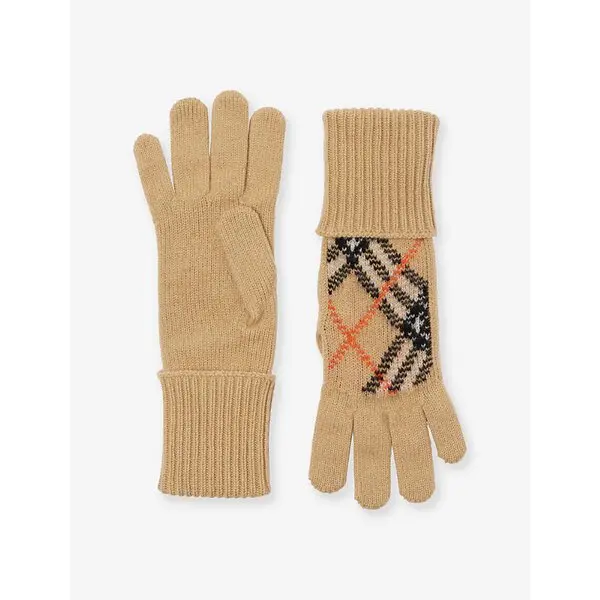 Burberry Check-print Cashmere-blend Gloves - Sand