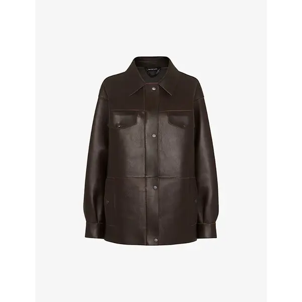 Whistles Oversized-fit Bonded Leather Jacket - Brown