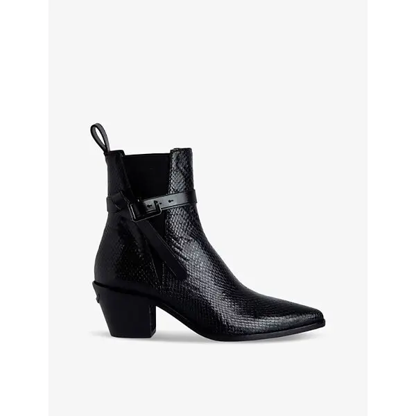 Zadig&Voltaire Tyler Python-effect Leather Heeled Ankle Boots - Noir