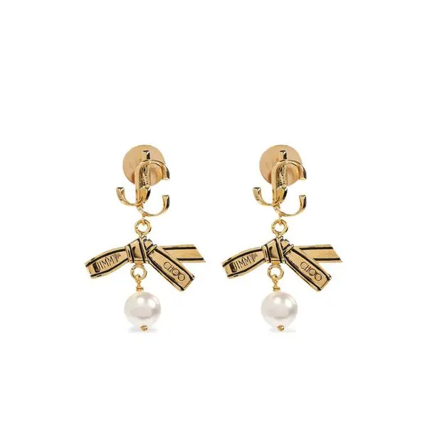 JIMMY CHOO Rbn Pearl Earrings - Gold