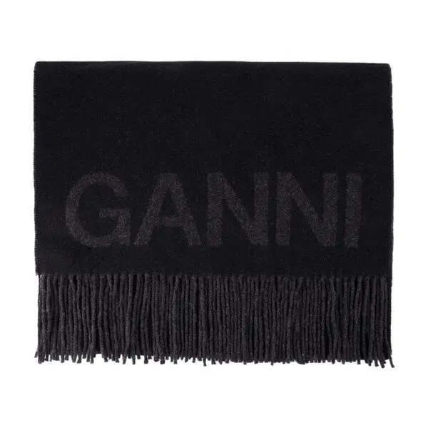GANNI Fringed Scarf - Black