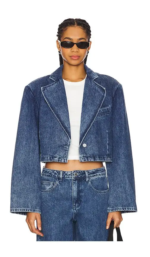 WeWoreWhat Cropped Denim Blazer Jacket