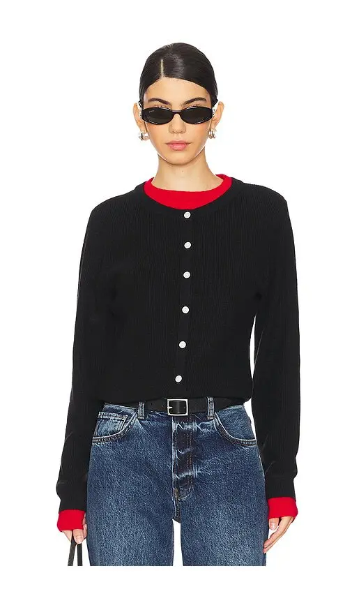 Line & Dot Hutch Double Layer Sweater - Black & Red