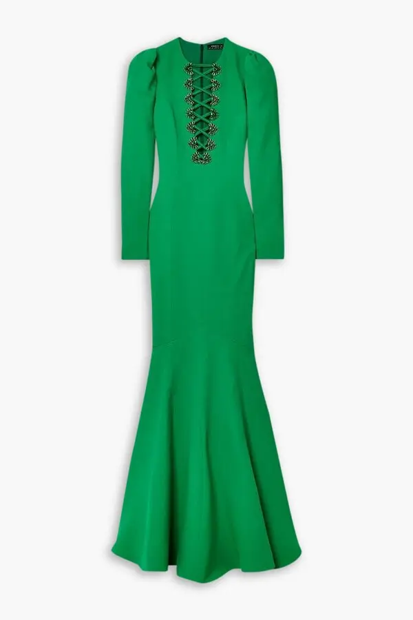 Andrew Gn Lace-up Crystal-embellished Crepe Gown