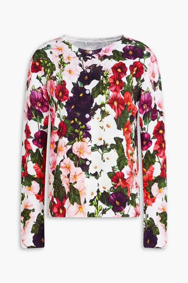 Oscar De La Renta Floral-print Cotton-blend Cardigan - Multicolor
