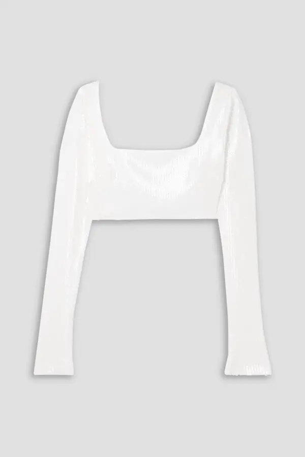 Galvan Beating Heart Cropped Sequined Tulle Top - Ivory