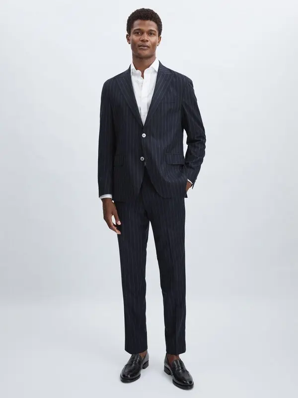OSCAR JACOBSON 100% Wool Slim-fit Pinstripe Suit Trousers
