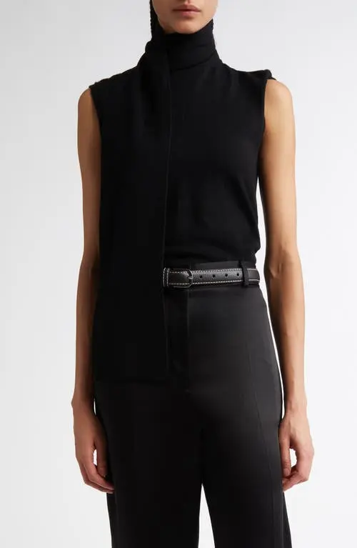 TOTÊME Draped Scarf Merino Wool Blend Sweater - Black