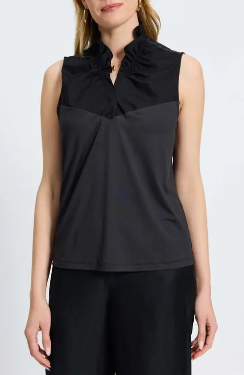 Foxcroft Tammy Ruffle Sleeveless Top - Black