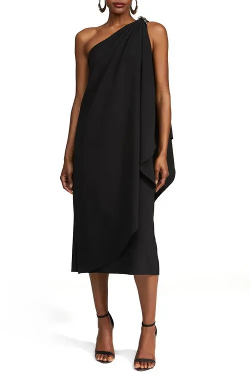 Halston Aries One-shoulder Crepe Dress
