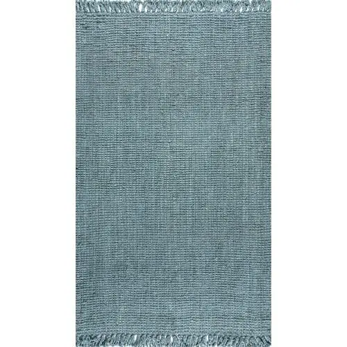 JONATHAN Y Pata Hand Woven Chunky Jute With Fringe Area Rug - Light Blue/gray