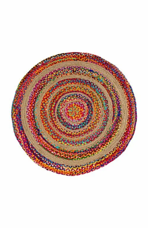 JONATHAN Y Isla Round Boho Braided Rag & Jute Round Area Rug