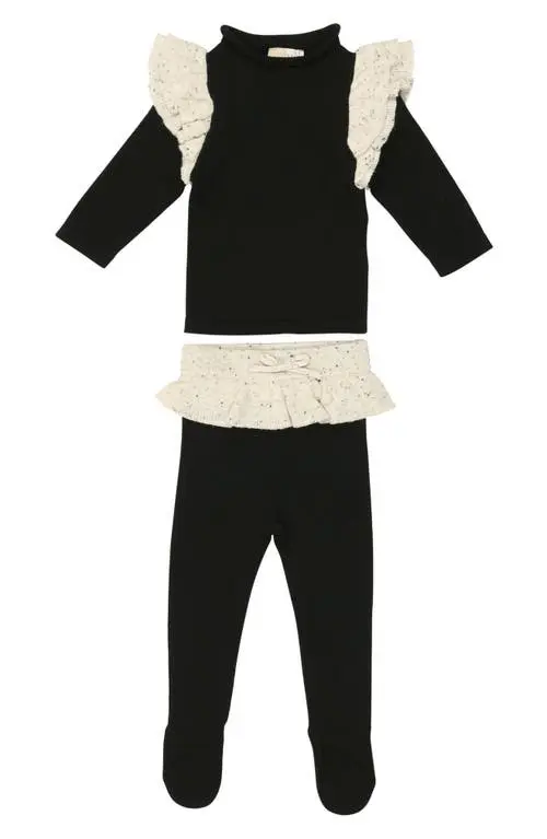 MANIÈRE Flecked Ruffle Long Sleeve Stretch Cotton Top & Leggings Set