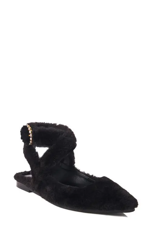 Free People Parisa Faux Shearling Flat - Black Shearling