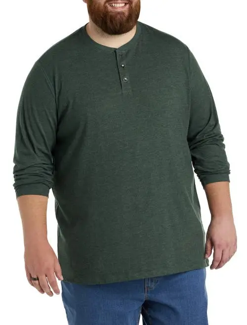 HARBOR BAY BY DXL Big & Tall Long Sleeve Henley Shirt - Trekking Green Hthr