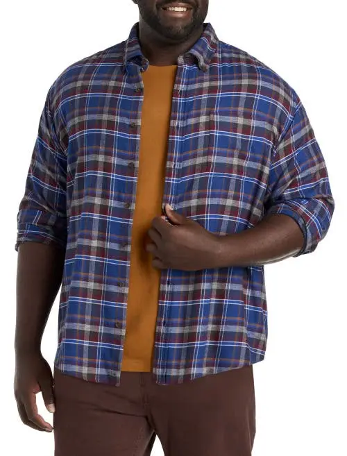 HARBOR BAY BY DXL Plaid Flannel Sport Shirt - Blue Multi