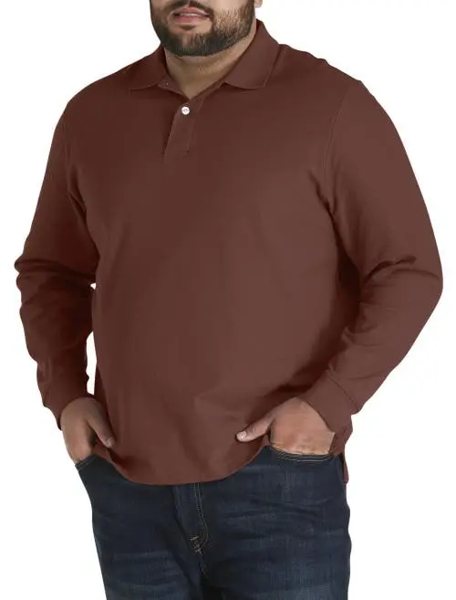 HARBOR BAY BY DXL Big & Tall Honeycomb Piqué Polo Shirt - Bitter Chocolate