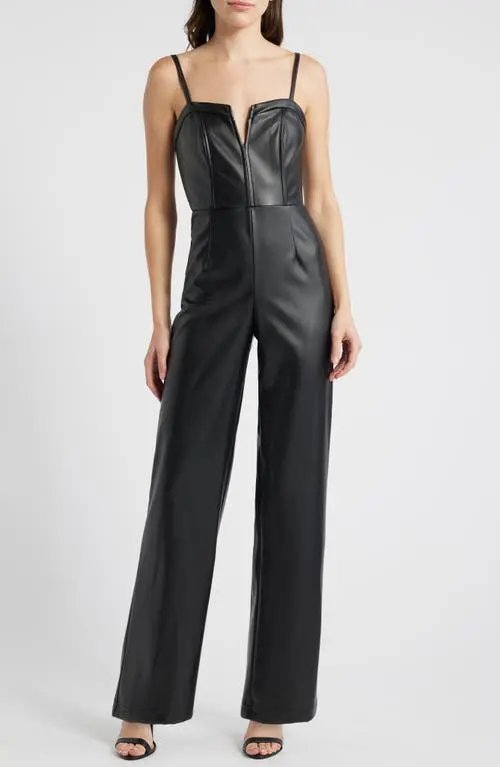 Bebe Sleeveless Faux Leather Jumpsuit - Black