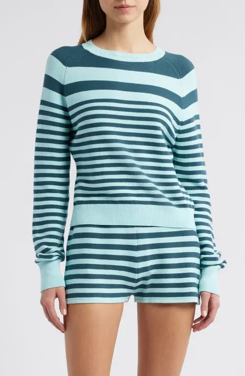 Solid & Striped The Manny Stripe Cotton Sweater - Evergreen / Sky Stripe