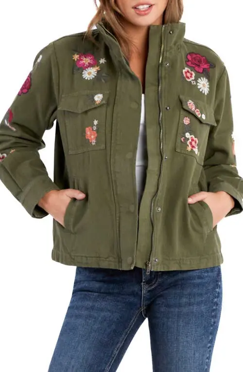 BILLY T Floral Embroidered Zip-up Jacket