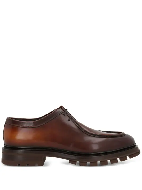 Santoni Brown Leather Apron-Toe Derby Shoes Santoni Men main image 3