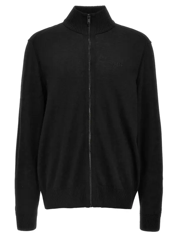 Hugo Boss Wool Cardigan With Logo - Black