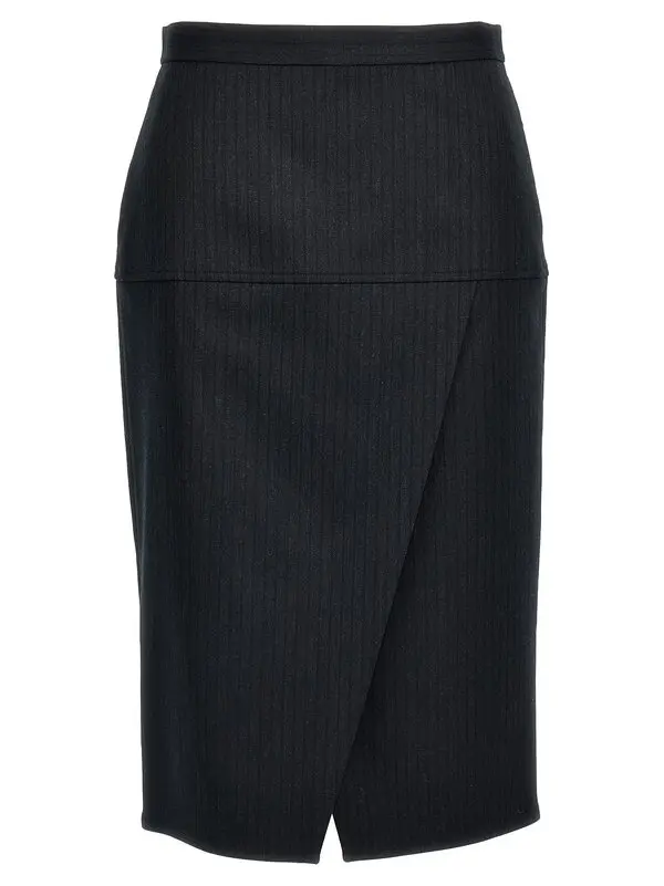 Fendi Pinstriped Wool Skirt - Gray