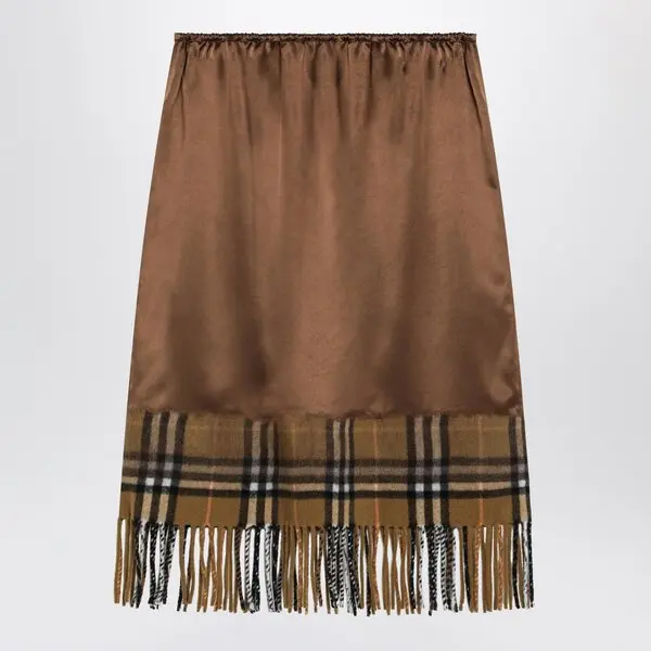 Burberry Satin Midi Skirt With Check Panel